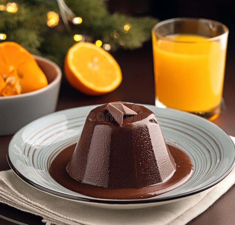 Dessert of Chocolate Pudding Served with a Glass of Orange Juice. AI ...