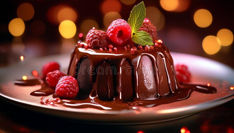 Chocolate Pudding with Raspberries_ Stock Illustration - Illustration ...