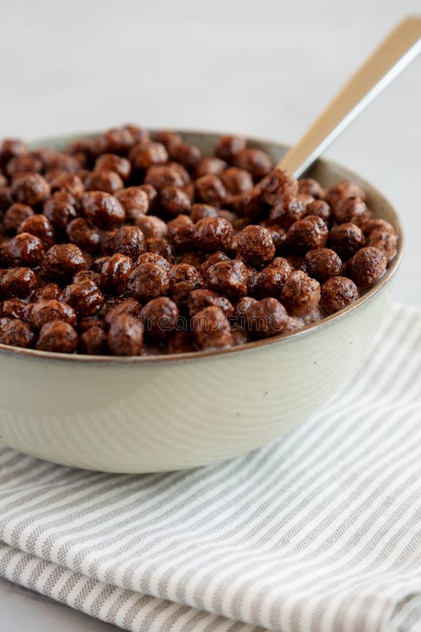 Chocolate Puff Cereal with Milk in a Bowl, Top View. from Above ...