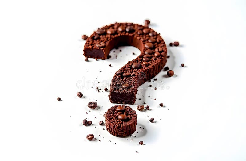 Chocolate Question Mark Formation Surrounded by Coffee Beans and Crumbs ...