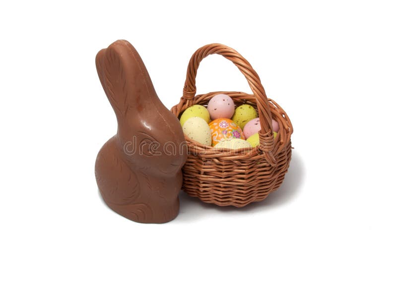 Chocolate Rabbit with Basket Stock Photo - Image of brown, surprise ...