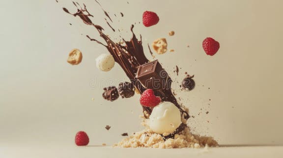 Chocolate Raspberry Dessert Explosion Stock Illustration - Illustration ...
