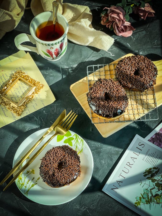 Chocolate Rice or Chocolate Sprinkle Doughnuts Stock Image - Image of ...