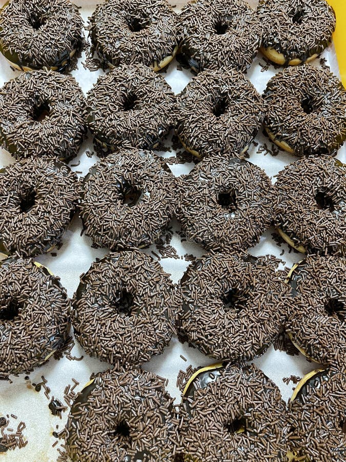 Chocolate Rice or Chocolate Sprinkle Doughnuts Stock Image - Image of ...