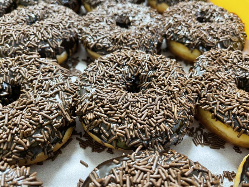 Chocolate Rice or Chocolate Sprinkle Doughnuts Stock Photo - Image of ...