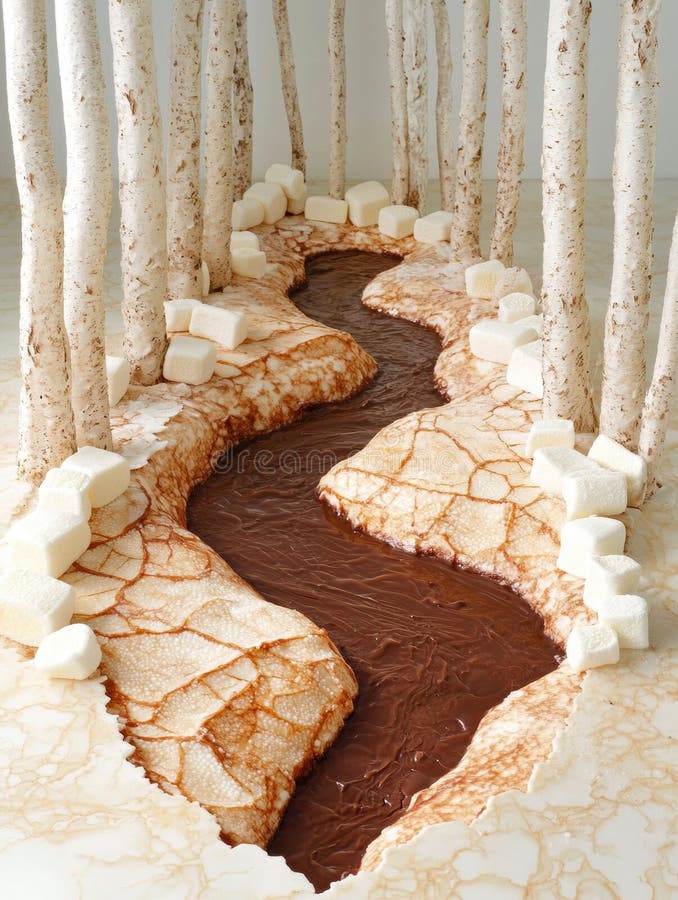 Chocolate River Flowing through Marshmallow Landscape Stock ...