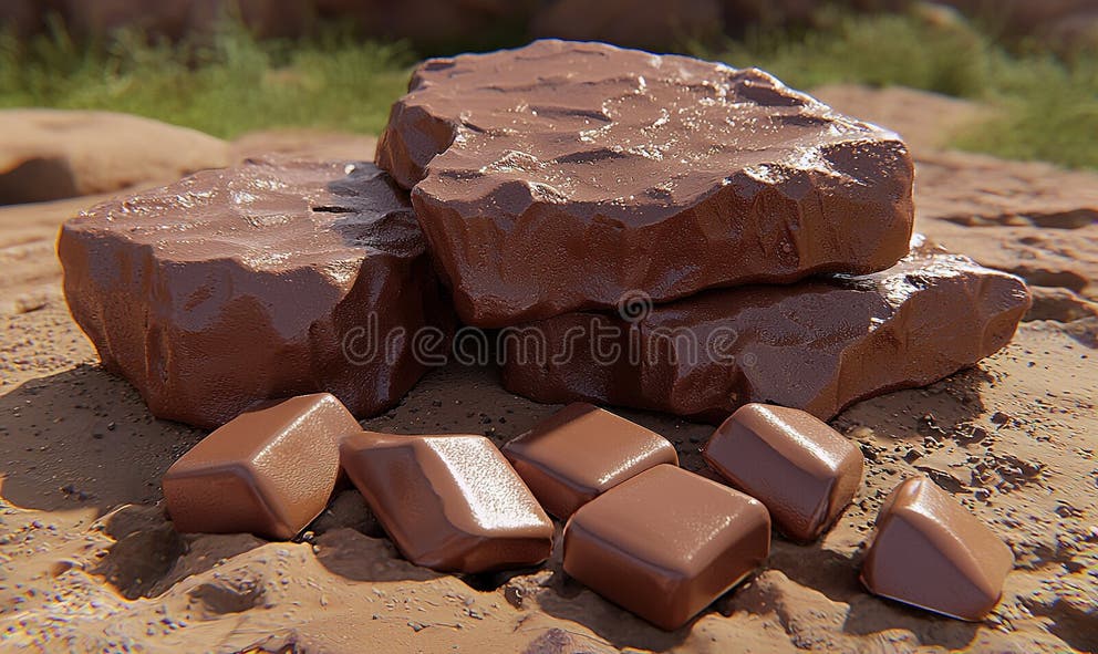 Chocolate Rocks and Chunks on Sand in Desert Landscape Stock ...