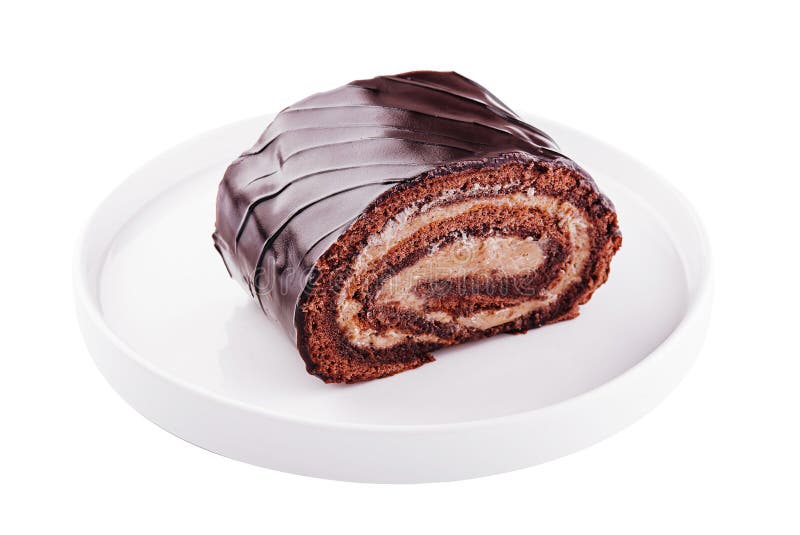 Chocolate Roll with Cream on a White Plate Stock Image - Image of curve ...
