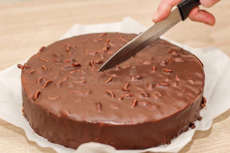 Chocolate Round Glazed Cake with Peanuts. Stock Image - Image of color ...