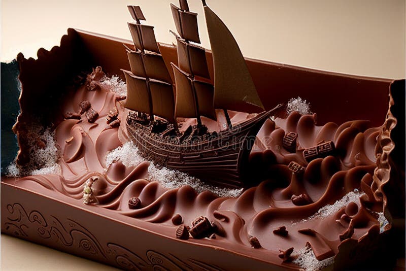 A Chocolate Sailboat Sails on a Sea of Chocolate. AI Generated. Stock ...