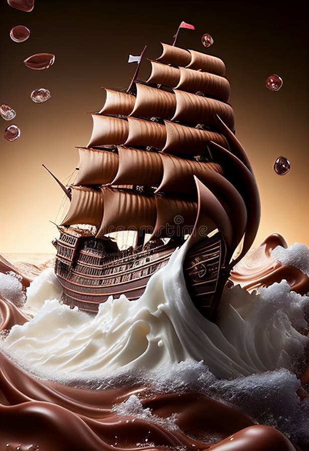 A Chocolate Sailboat Sails on a Sea of Chocolate. AI Generated. Stock ...