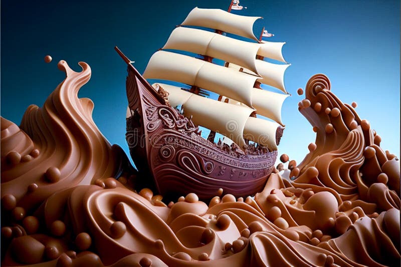 A Chocolate Sailboat Sails on a Sea of Chocolate. AI Generated. Stock ...