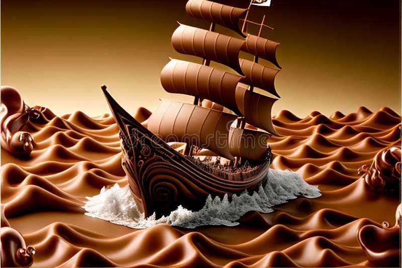 A Chocolate Sailboat Sails on a Sea of Chocolate. AI Generated. Stock ...