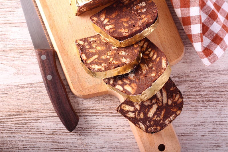 Chocolate Salami Sweet Dessert Stock Image - Image of roll, sweet ...