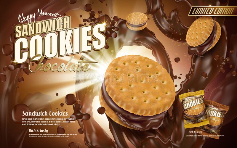 Chocolate sandwich cookies stock vector. Illustration of promotion ...