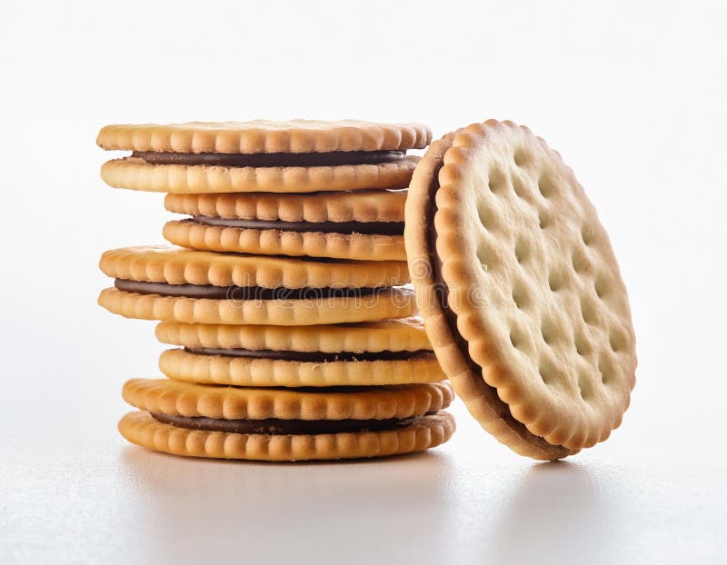 Chocolate Sandwich Cookies: a Stack of Golden, Round Biscuits Filled with Chocolate Cream, One ...