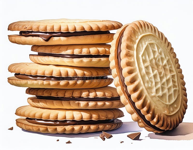 Chocolate Sandwich Cookies: a Stack of Golden, Round Biscuits Filled ...