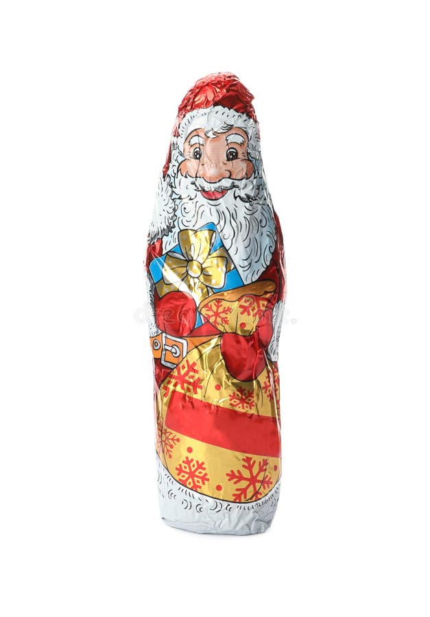 Chocolate Santa Claus in Foil Wrapper Isolated on White Stock Photo ...