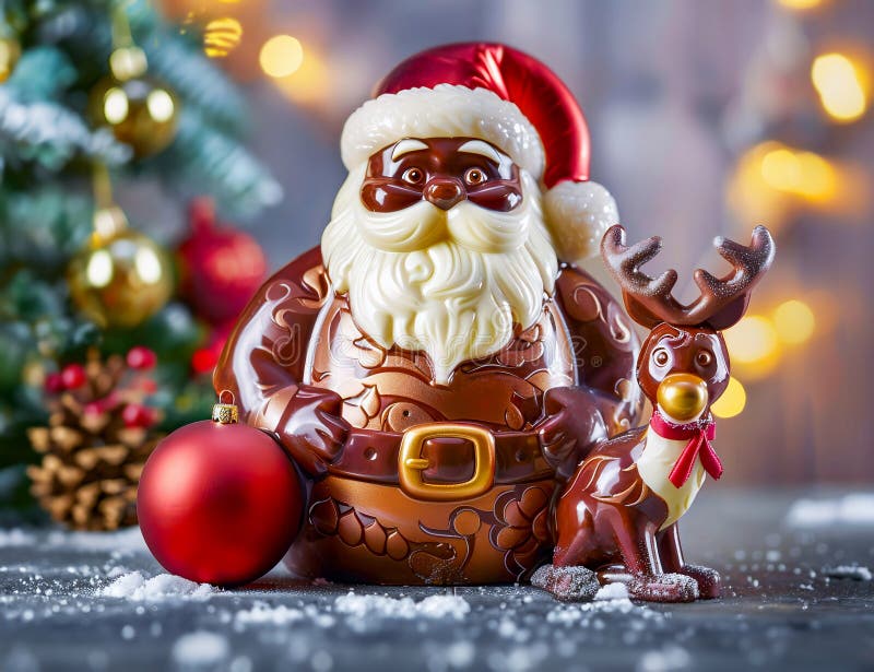Chocolate Santa with Reindeer Stock Illustration - Illustration of ...