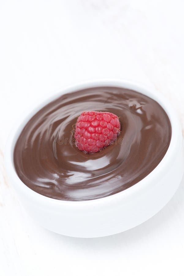 Chocolate Sauce in a Bowl and Fresh Raspberries Stock Image - Image of ...