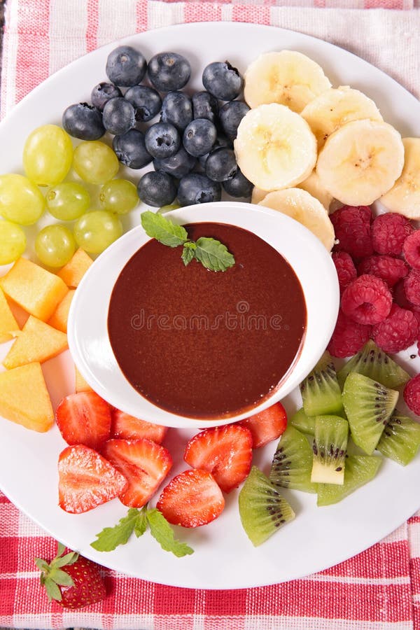 Chocolate Sauce and Fresh Fruits Stock Photo - Image of party, diet ...