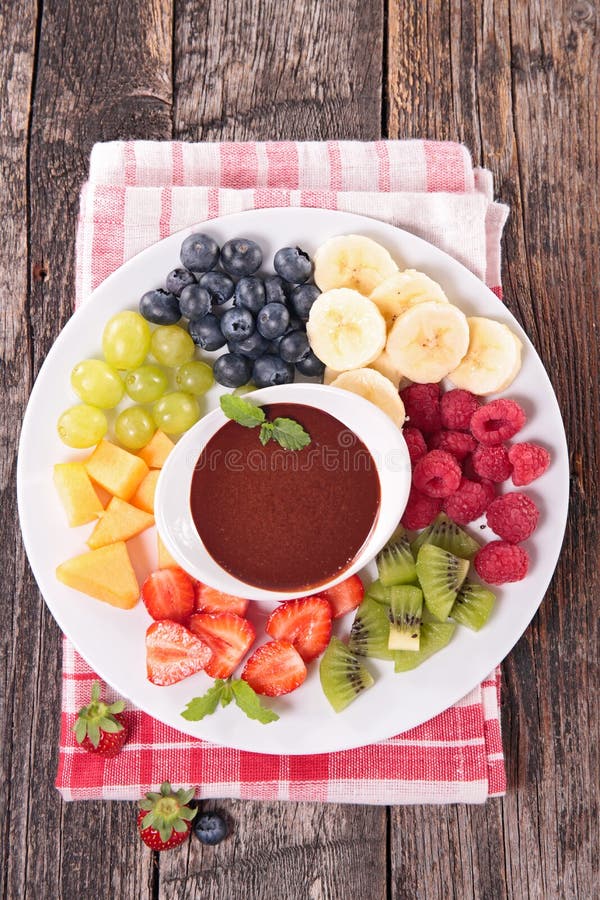 Chocolate Sauce and Mixed Fruits Stock Photo - Image of summer, dining ...