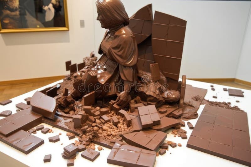 Chocolate Sculpture of Famous Painting, with Pieces of Broken Chocolate ...