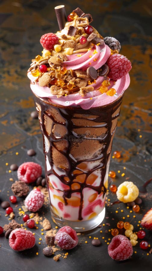 A Chocolate Shake with Toppings and Berries on a Table, AI Stock Photo ...