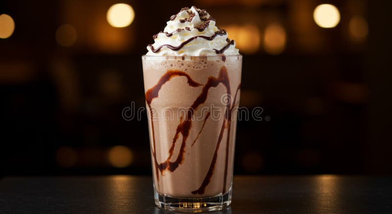 Chocolate Shake with Whipped Cream and Chocolate Drizzle Stock Image - Image of drink, studio ...
