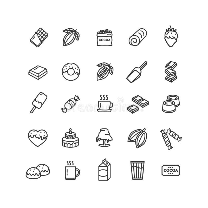 Chocolate Sign Black Thin Line Icon Set. Vector Stock Vector ...