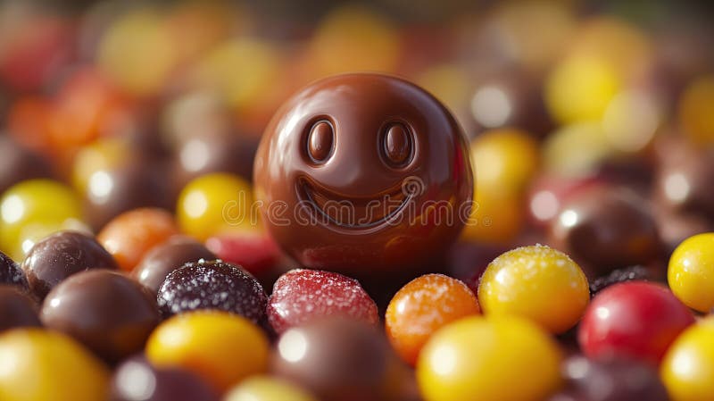 Chocolate Smiley Face Surrounded by Colorful Candies Stock Illustration ...
