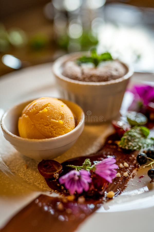 Chocolate Souffle and Ice Cream Stock Photo - Image of morning, puffs ...