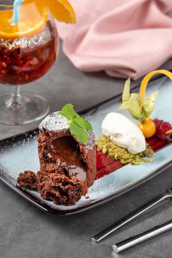 Chocolate Souffle with Ice Cream Served in a Fine Dining Restaurant ...