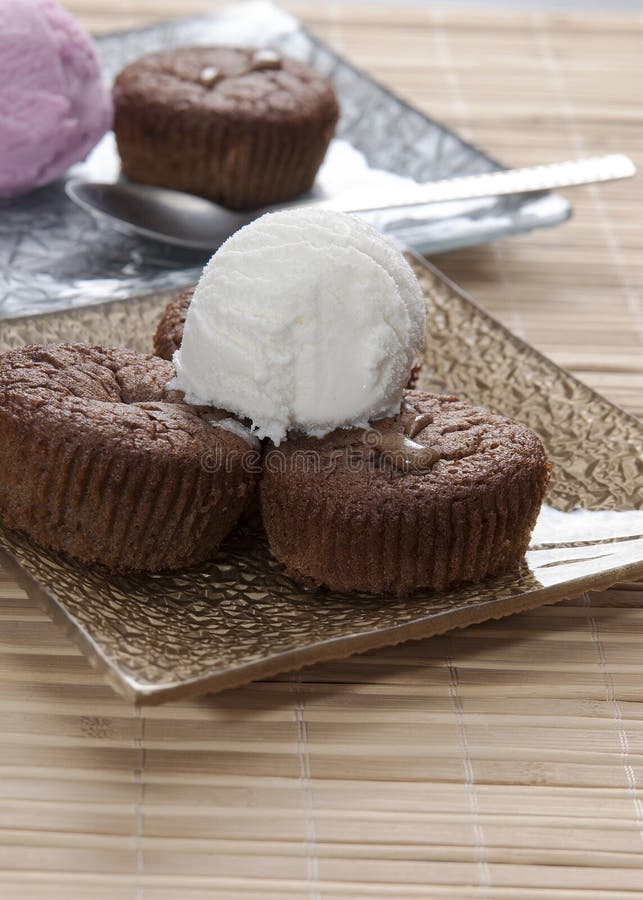Chocolate Souffle and Vanilla Ice Cream on Table, Stock Image - Image ...
