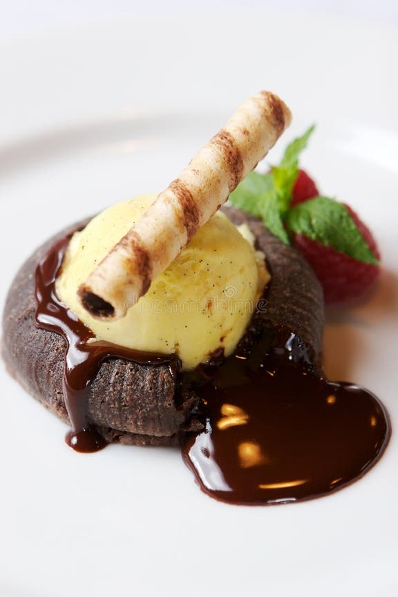 Chocolate Souffle with Vanilla Ice Cream Stock Image - Image of food ...