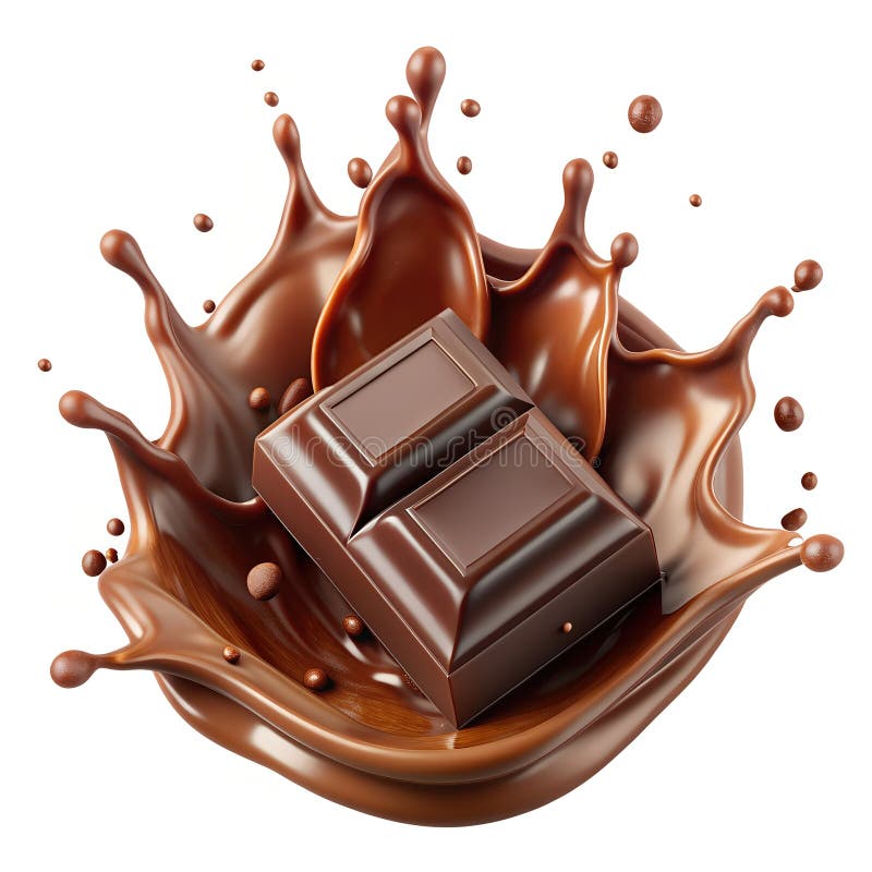 Piece of Chocolate Falling on Melted Chocolate and Splash in 3d. White ...