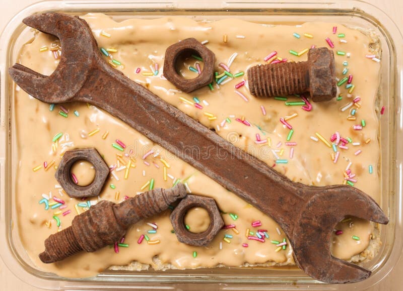 Chocolate Spanner and Nuts, an Unusual Cake Decoration for Dad Stock ...