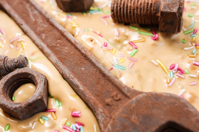 Chocolate Spanner and Nuts, an Unusual Cake Decoration for Dad Stock ...