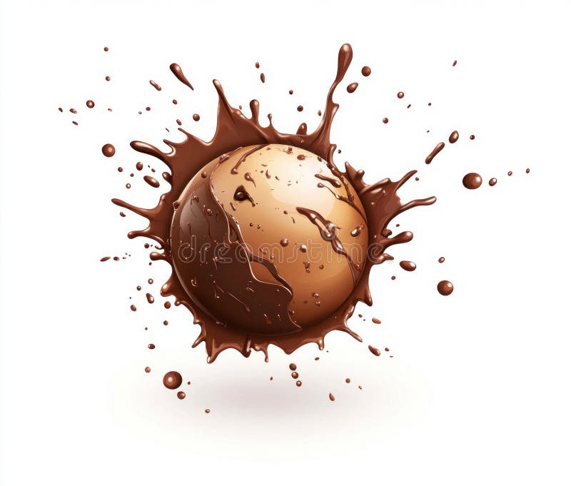 Chocolate Sphere with Splash Effect Isolated on White Background Stock ...