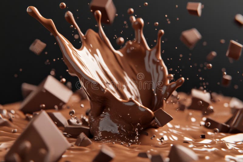 Chocolate Splash with Flying Cubes, Dynamic Movement, Ideal Food ...