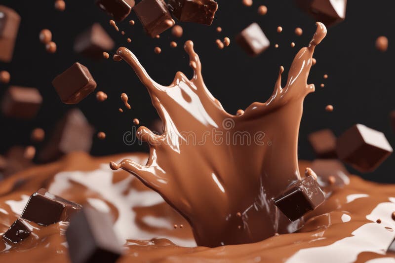 Chocolate Splash with Flying Cubes, Dynamic Movement, Ideal Food ...