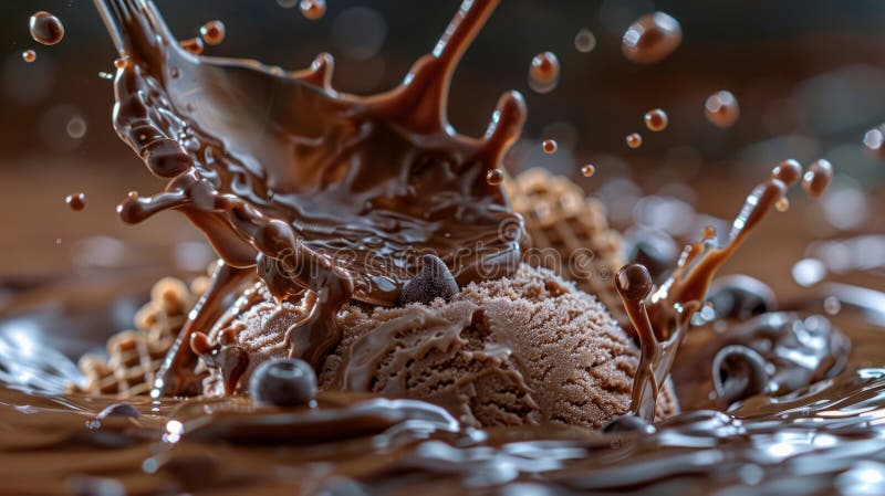 Chocolate Splash with Ice Cream Scoop. Stock Photo - Image of droplets ...