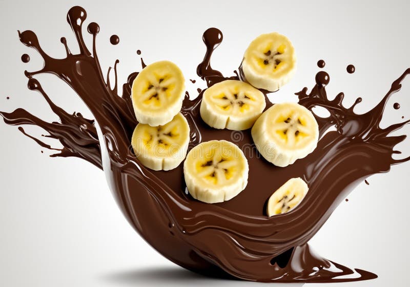Chocolate Splash with Sliced Bananas Stock Illustration - Illustration ...
