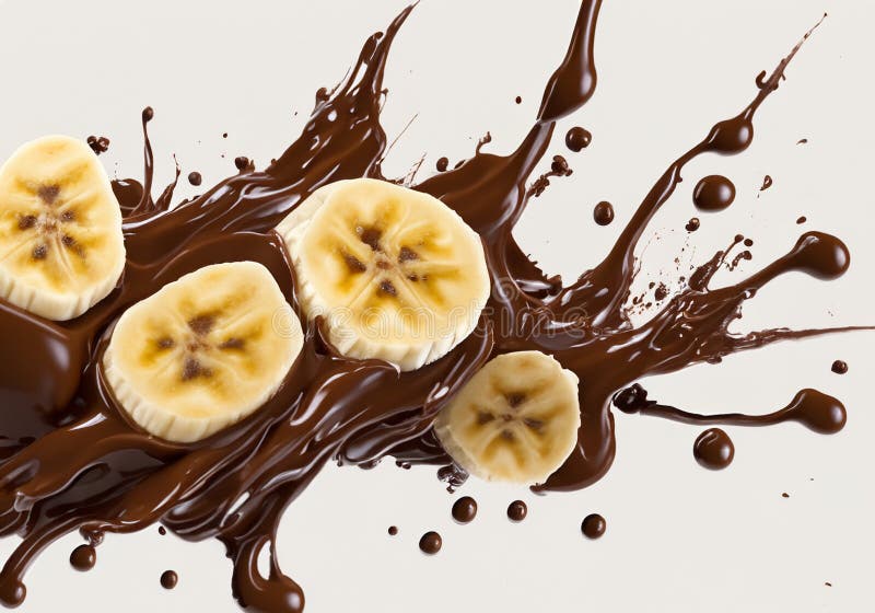 Chocolate Splash with Sliced Bananas Stock Illustration - Illustration ...