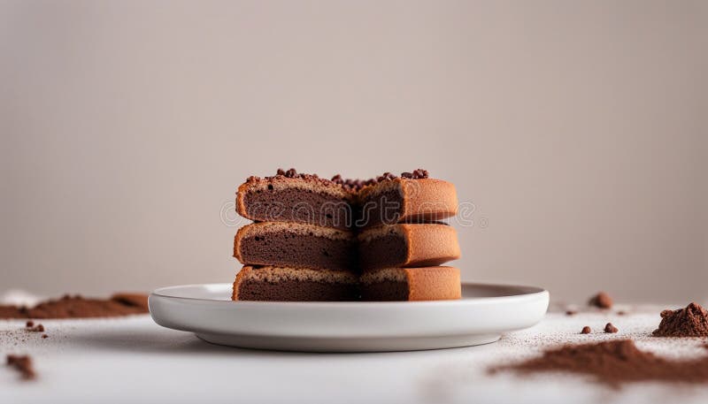 Chocolate Sponge Cake (biscuit) Cut in Circle Layers Stacked on Ceramic ...