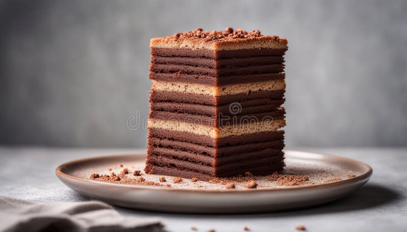 Chocolate Sponge Cake (biscuit) Cut in Circle Layers Stacked on Ceramic ...