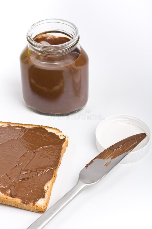 Chocolate Spread Jar and a Toast Stock Image - Image of cream, silky ...