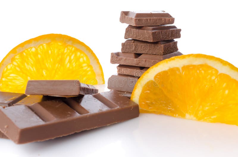 Chocolate Squares with Fresh Orange Slices Stock Image - Image of brown ...