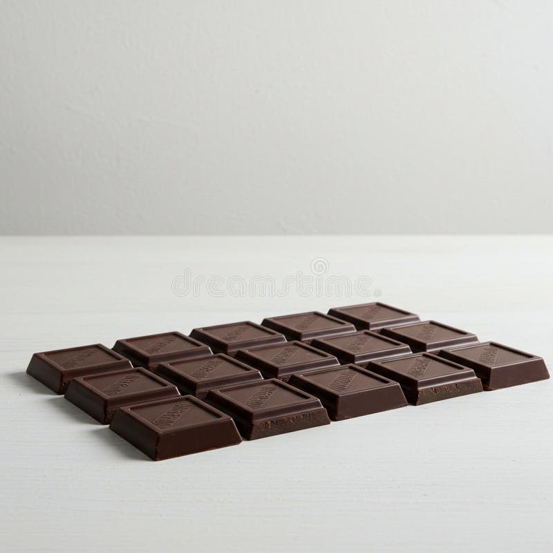 Chocolate Squares are Neatly Arranged in a Grid Pattern on a White ...