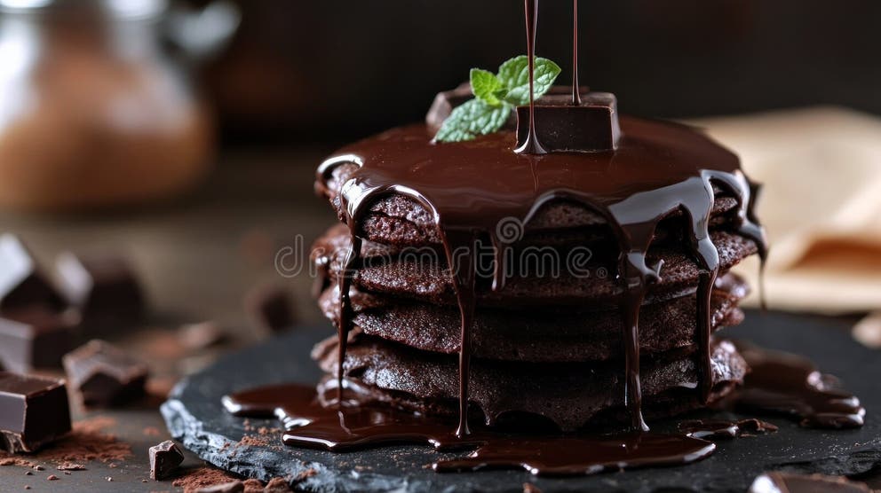 Chocolate Stack with Chocolate Dripping, Food Blog Stock Illustration - Illustration of ...